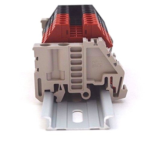Dinkle Assembly DK2.5N Red/Black 10 Gang DIN Rail Terminal Blocks, 12-