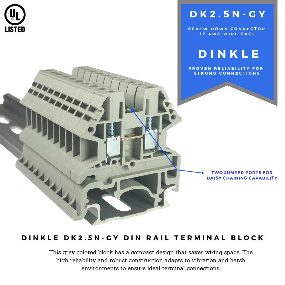 Dinkle Gray DK2.5N-S13109 DIN Rail Terminal Block Screw Type UL 600V 2 – Terminal Blocks