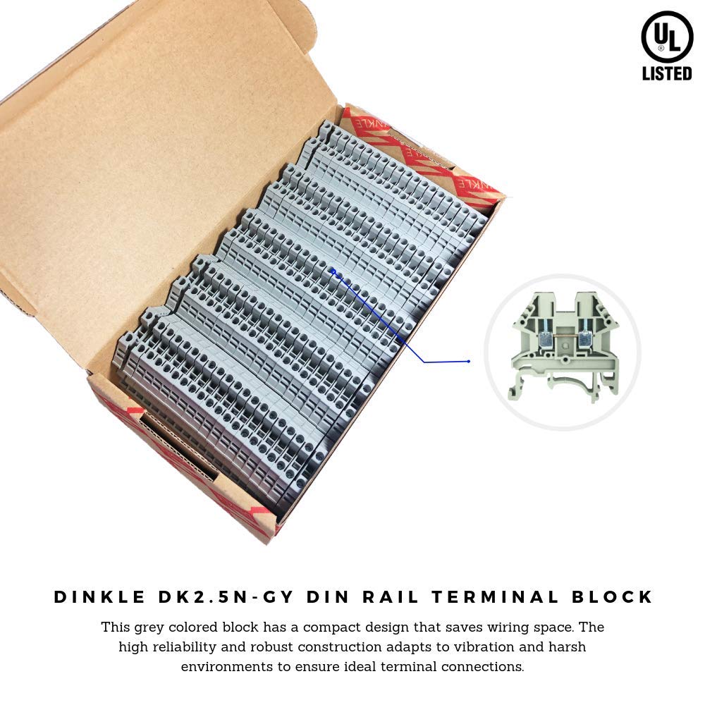 Dinkle Gray DK2.5N-S13109 DIN Rail Terminal Block Screw Type UL 600V 2 – Terminal Blocks
