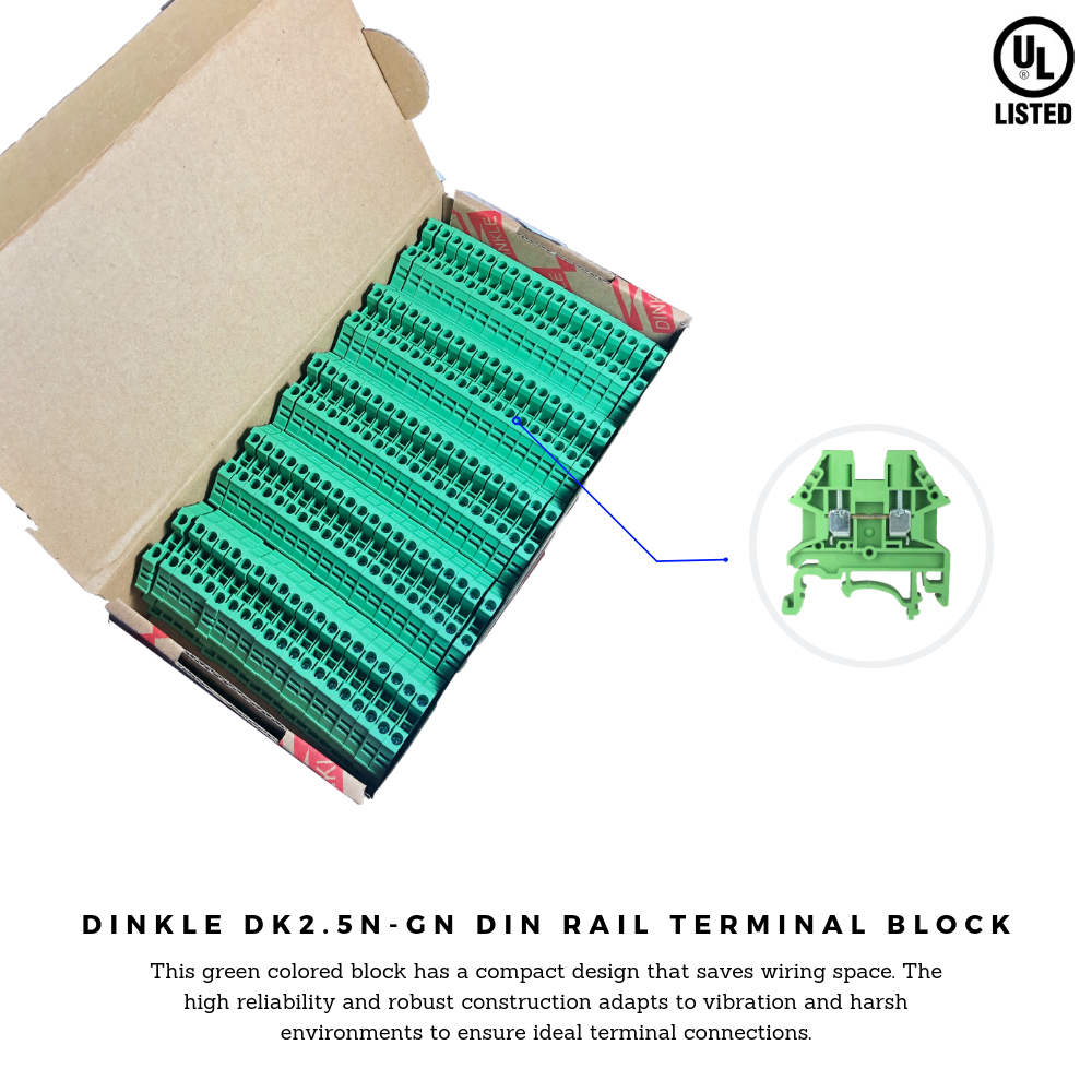 Dinkle DK2.5N-GN DIN Rail Terminal Block (Pack of 100) – Terminal Blocks