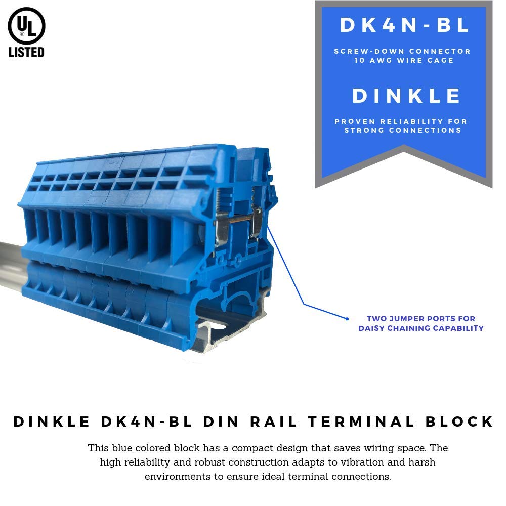 Din Rail 100-Pack Dinkle DK2.5N - Screw Type (20A, 600V, 12-22AWG ...