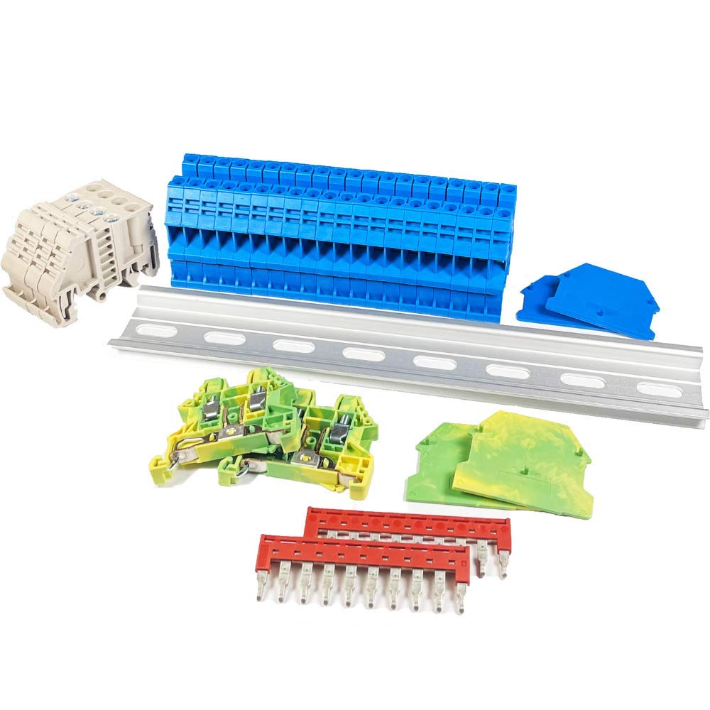 ICI Dinkle DIN Rail Terminal Block Kit #2 Blue 20 DK4N-BL 10 AWG Gauge ...