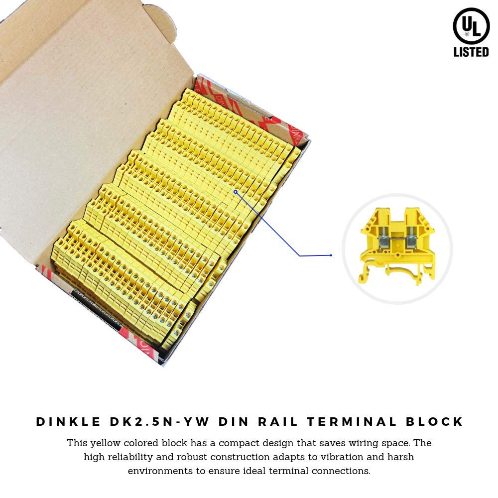 Dinkle - B01N0ER71T Yellow DK2.5N-YW DIN Rail Terminal Block Screw Typ ...
