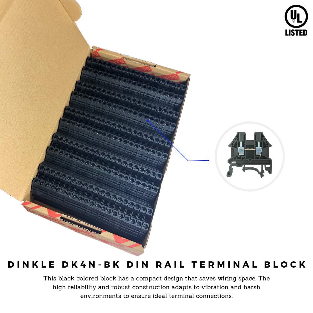 Dinkle DK4N-BK DIN Rail Terminal Block Screw Type UL 600V 30A 10-22AWG ...