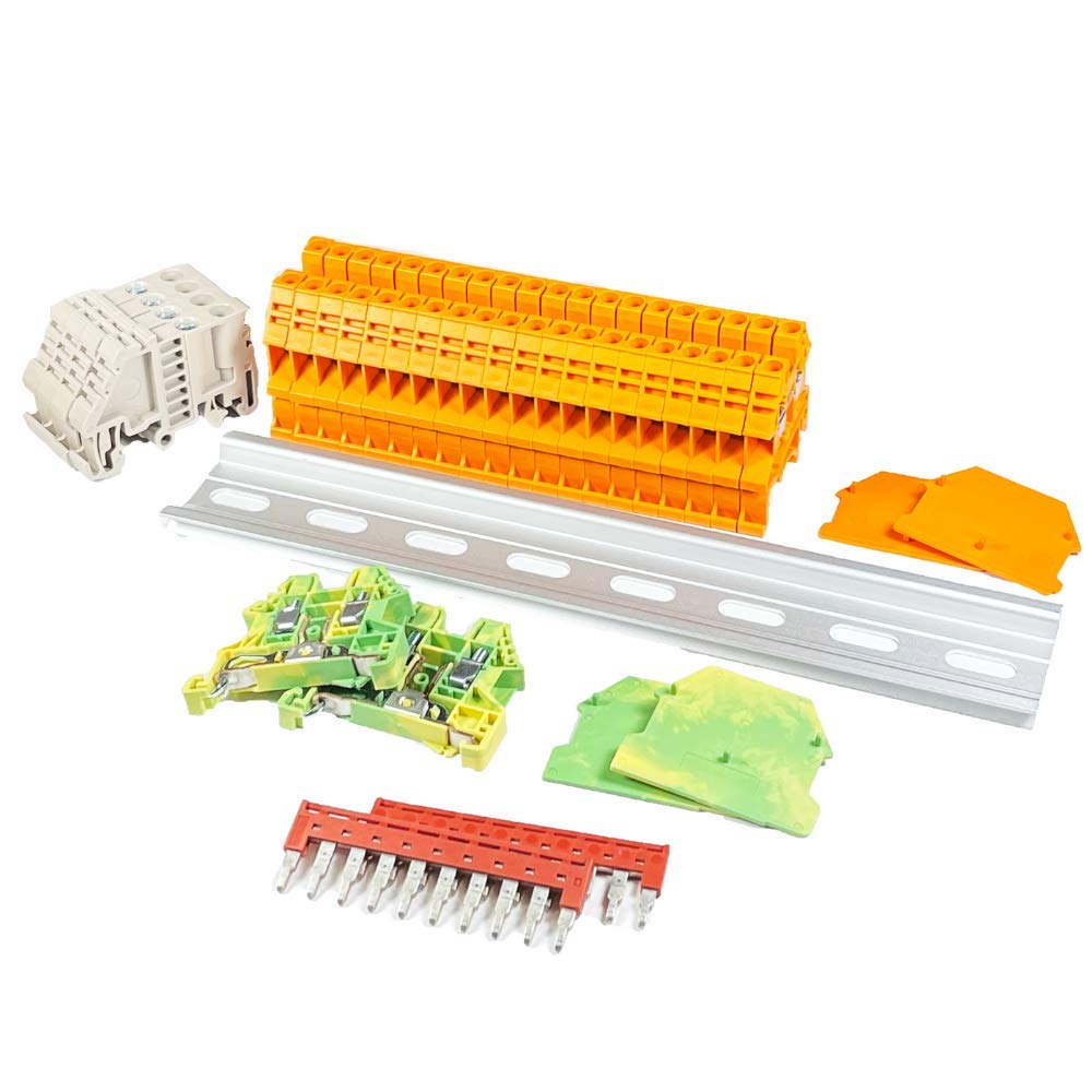 ICI Dinkle DIN Rail Terminal Block Kit #2 Orange 20 DK4N-OR 10 AWG Gau ...