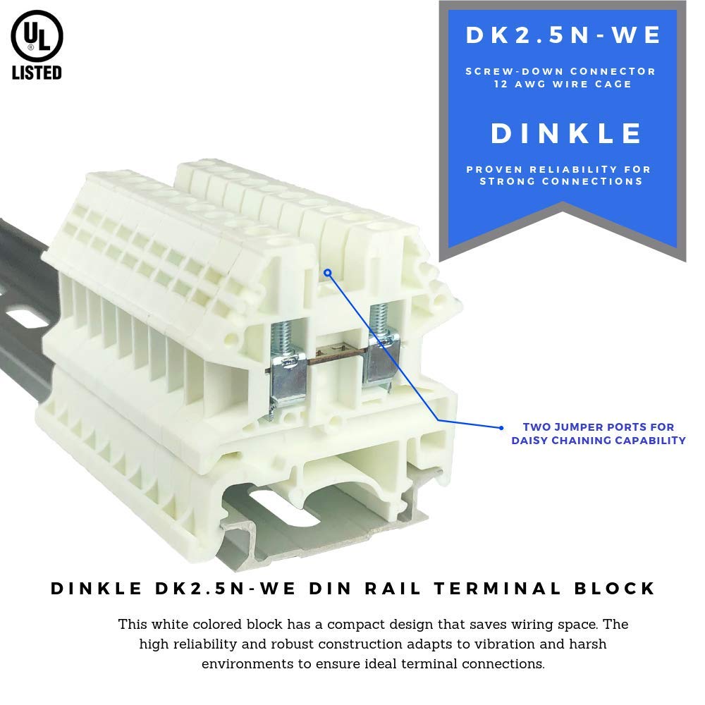 Dinkle White DK2.5N-WE DIN Rail Terminal Block Screw Type UL 600V 20A – Terminal Blocks