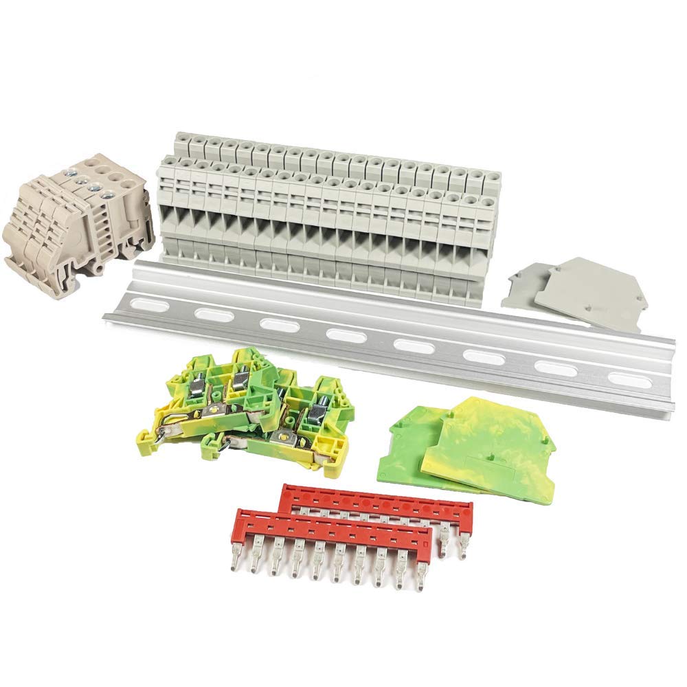 ICI Dinkle DIN Rail Terminal Block Kit #2 Gray 20 DK4N-GY 10 AWG Gauge ...